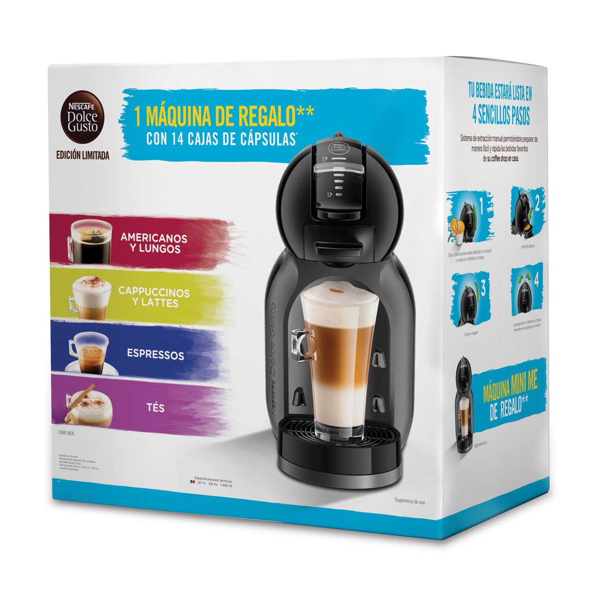 Paquete de 14 Cajas de Cápsulas + Máquina Seed Mini Me Negra Nescafe ...